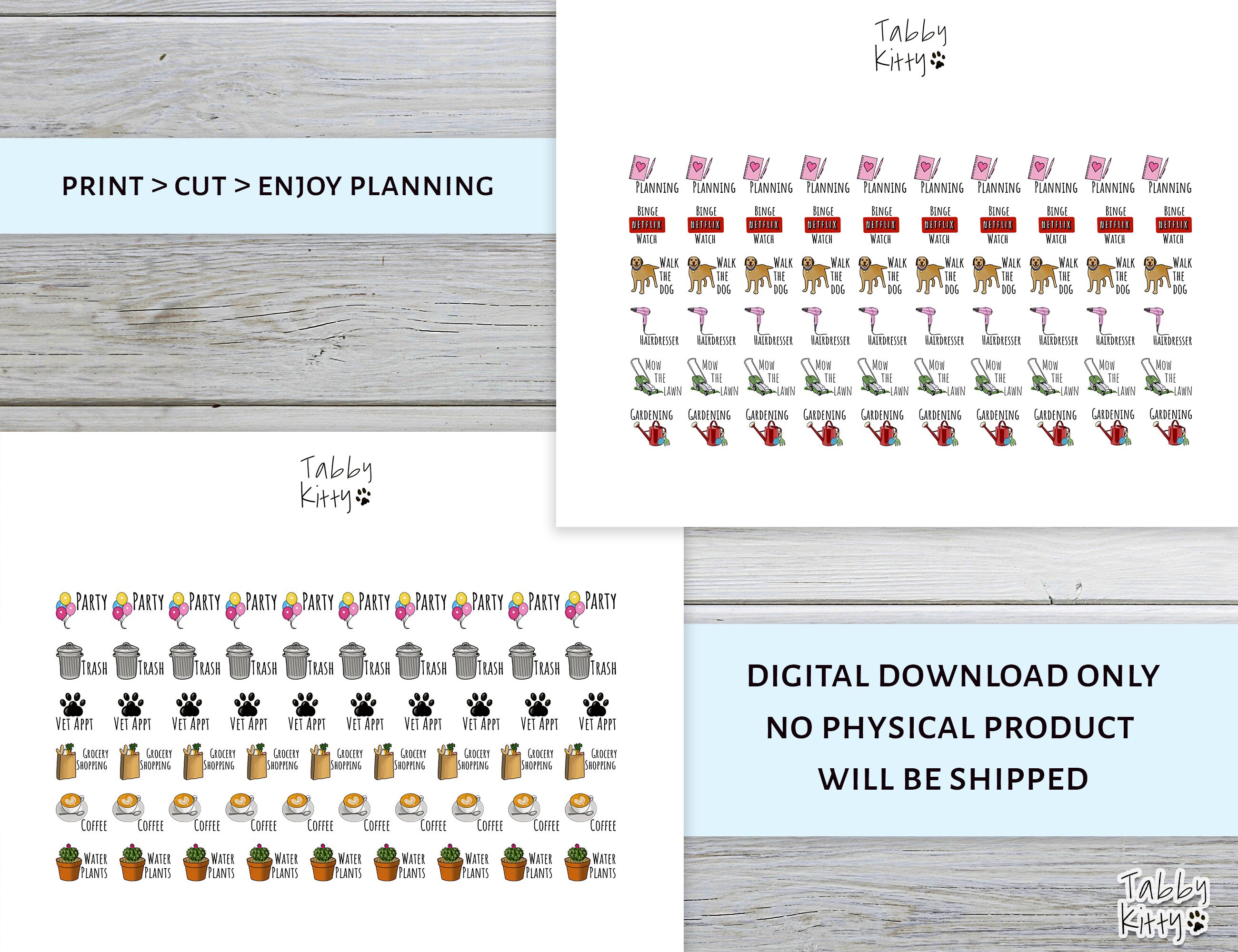 Everyday Planner Stickers Printable Digital Functional Daily Doodles ...