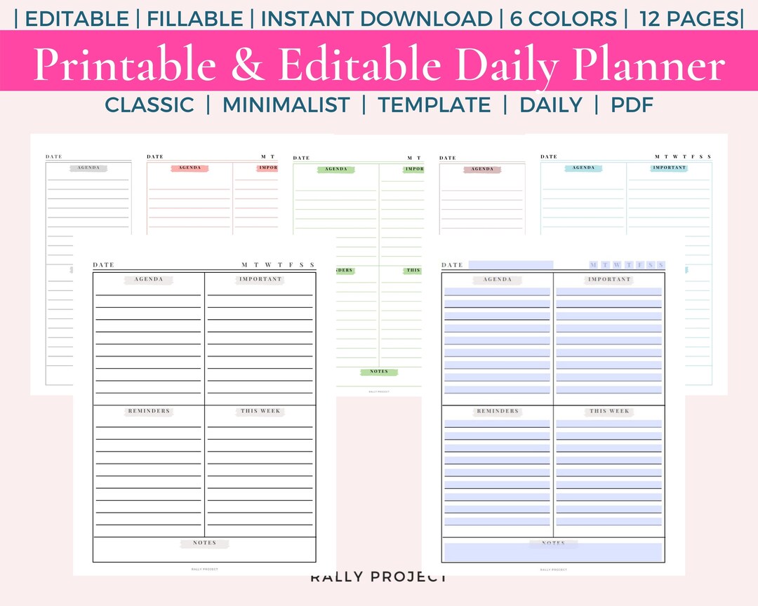 Editable Printable Daily Planner Fillable Planner Digital Download ...