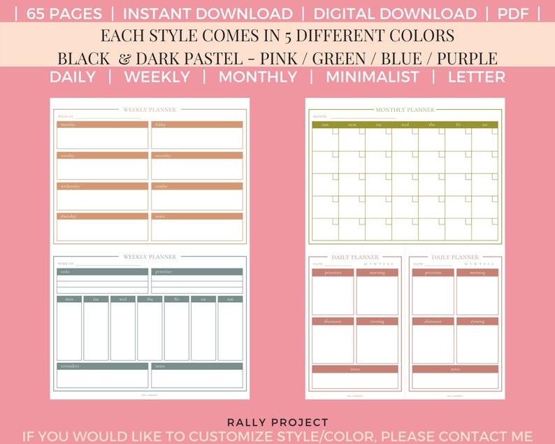 Editable Printable Daily Weekly Monthly Planner Fillable Planner Bundle ...