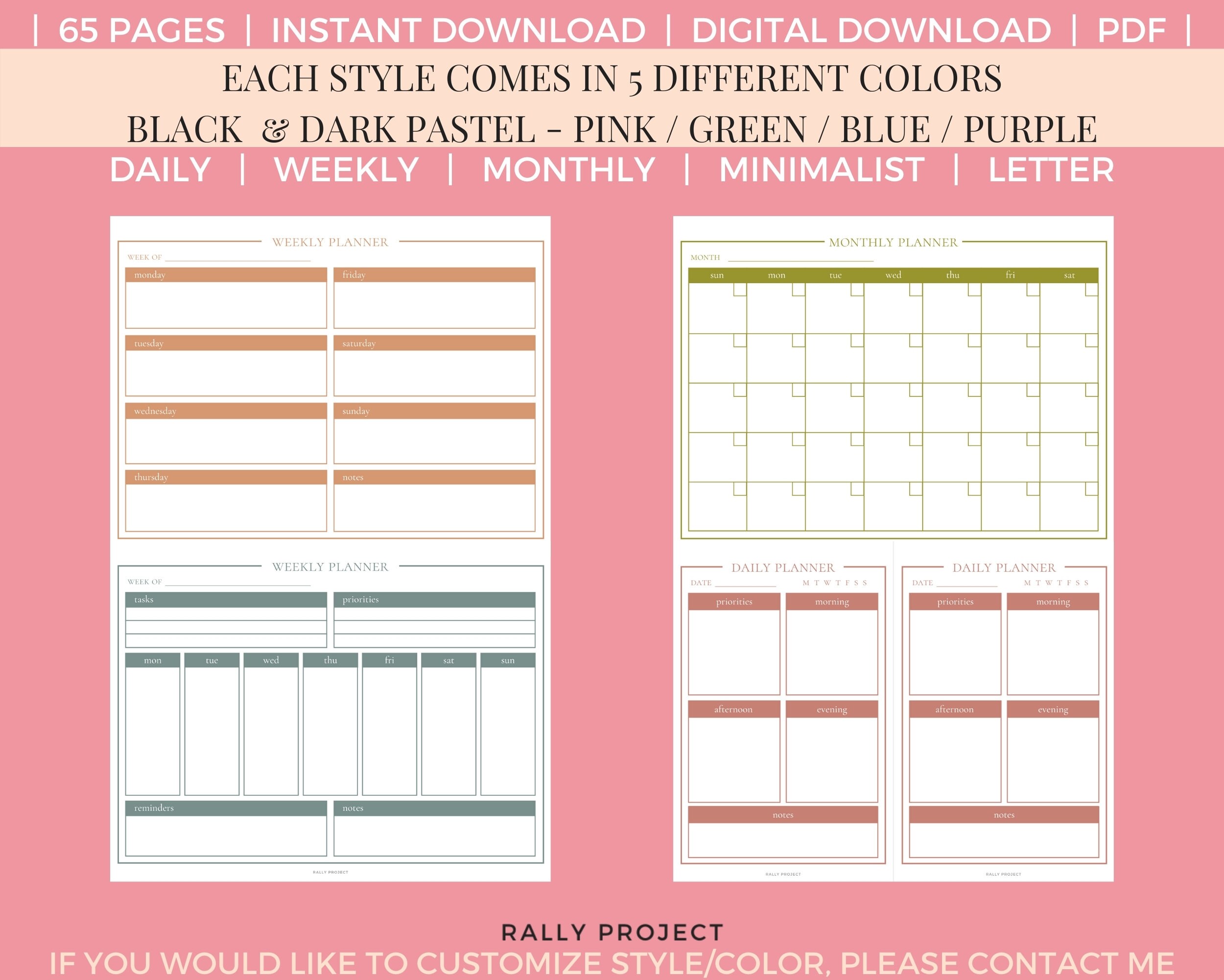 Editable Printable Daily Weekly Monthly Planner Fillable Planner Bundle ...