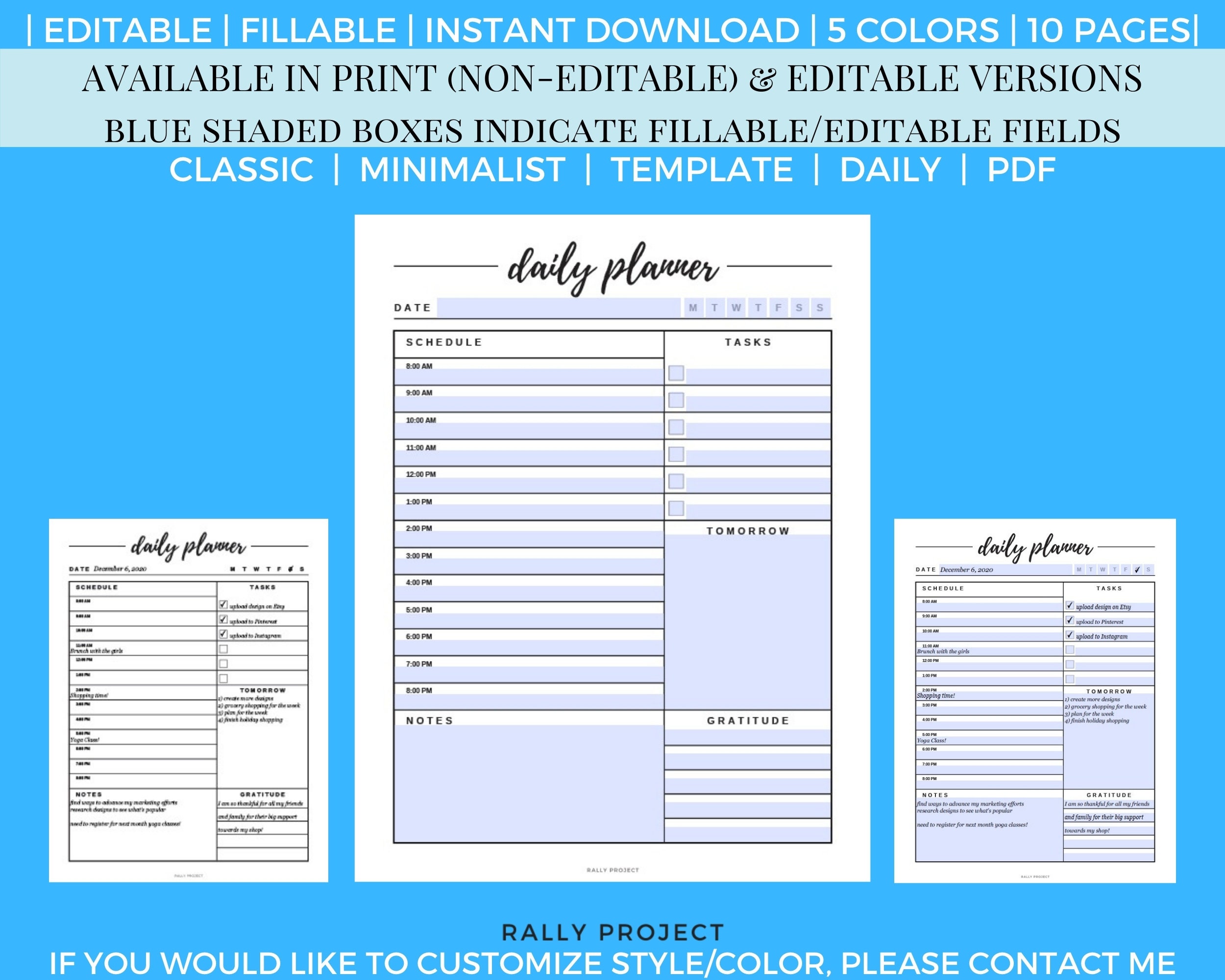 Editable Printable Daily Planner Fillable Planner Digital Download ...