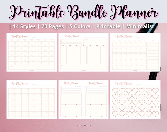 Printable Daily Weekly Monthly Planner 14 Styles 5 Colors | Etsy