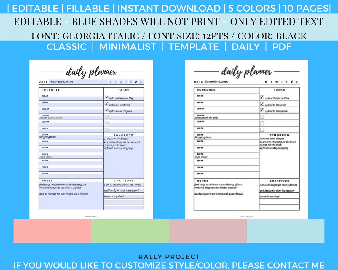 Editable Printable Daily Planner Fillable Planner Digital Download ...