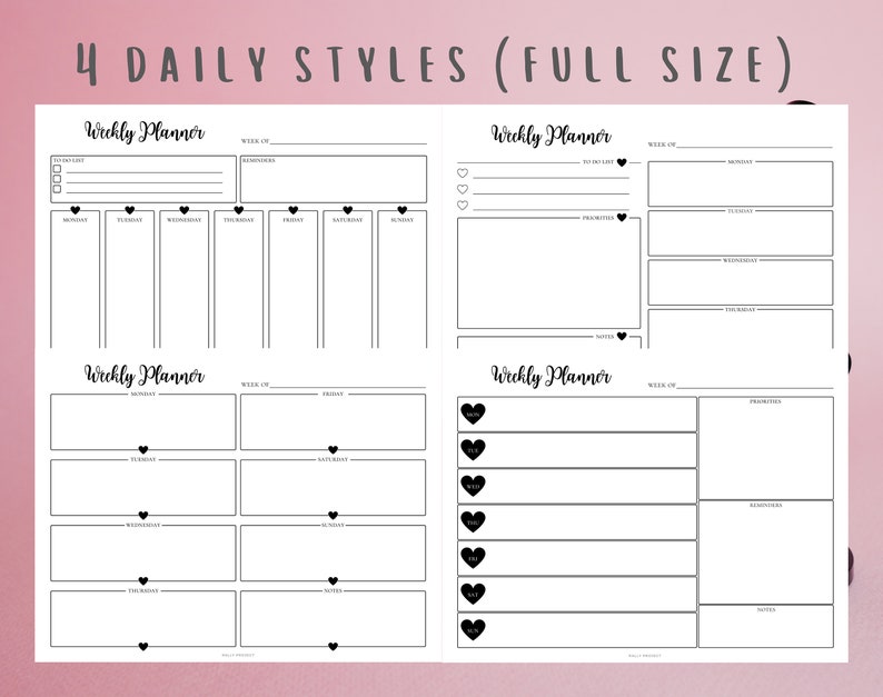 Printable Daily Weekly Monthly Planner 14 Styles 5 Colors Instant ...