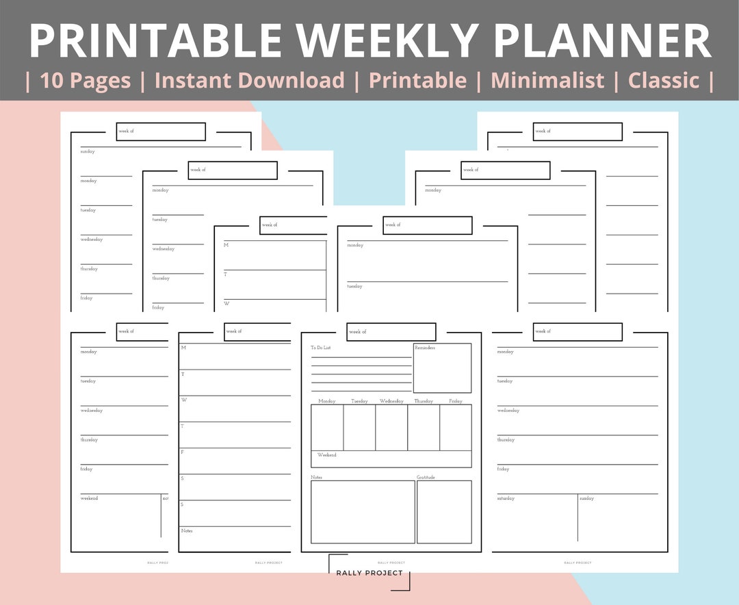 Printable Weekly Planner Instant Download Digital Print Download 10 ...