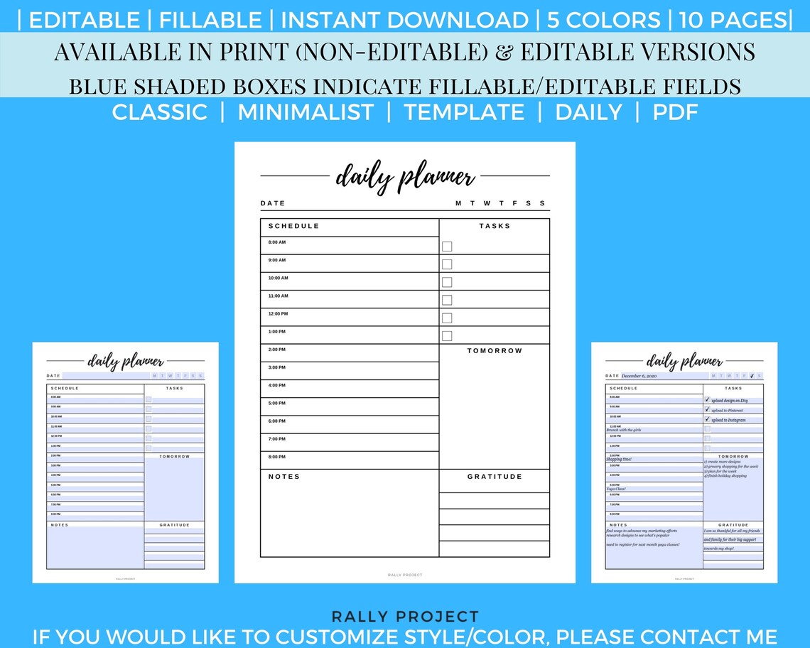 Editable Printable Daily Planner Fillable Planner Digital Download ...