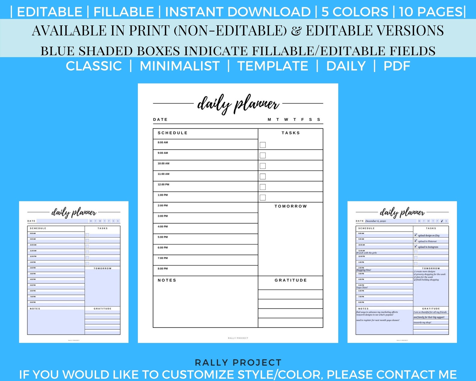 Editable Printable Daily Planner Fillable Planner Digital Download ...