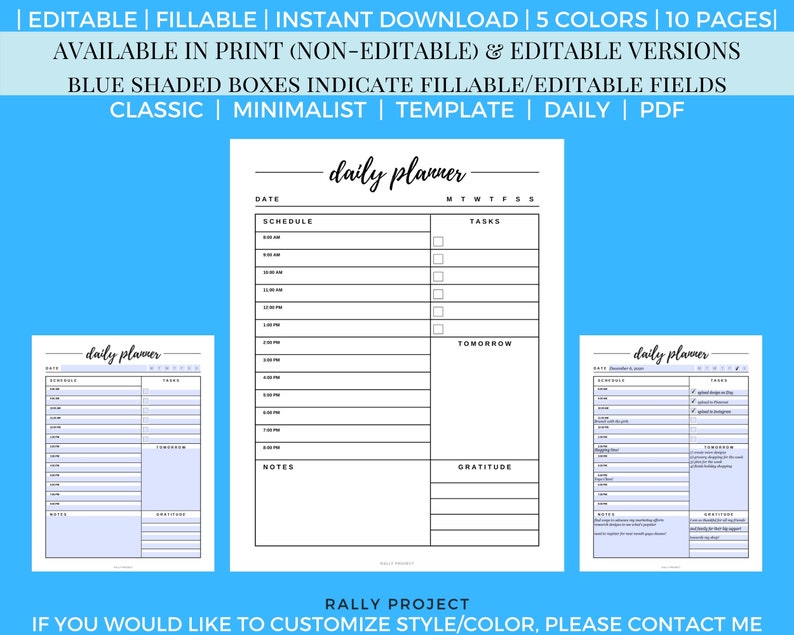 Editable Printable Daily Planner Fillable Planner Digital Download ...