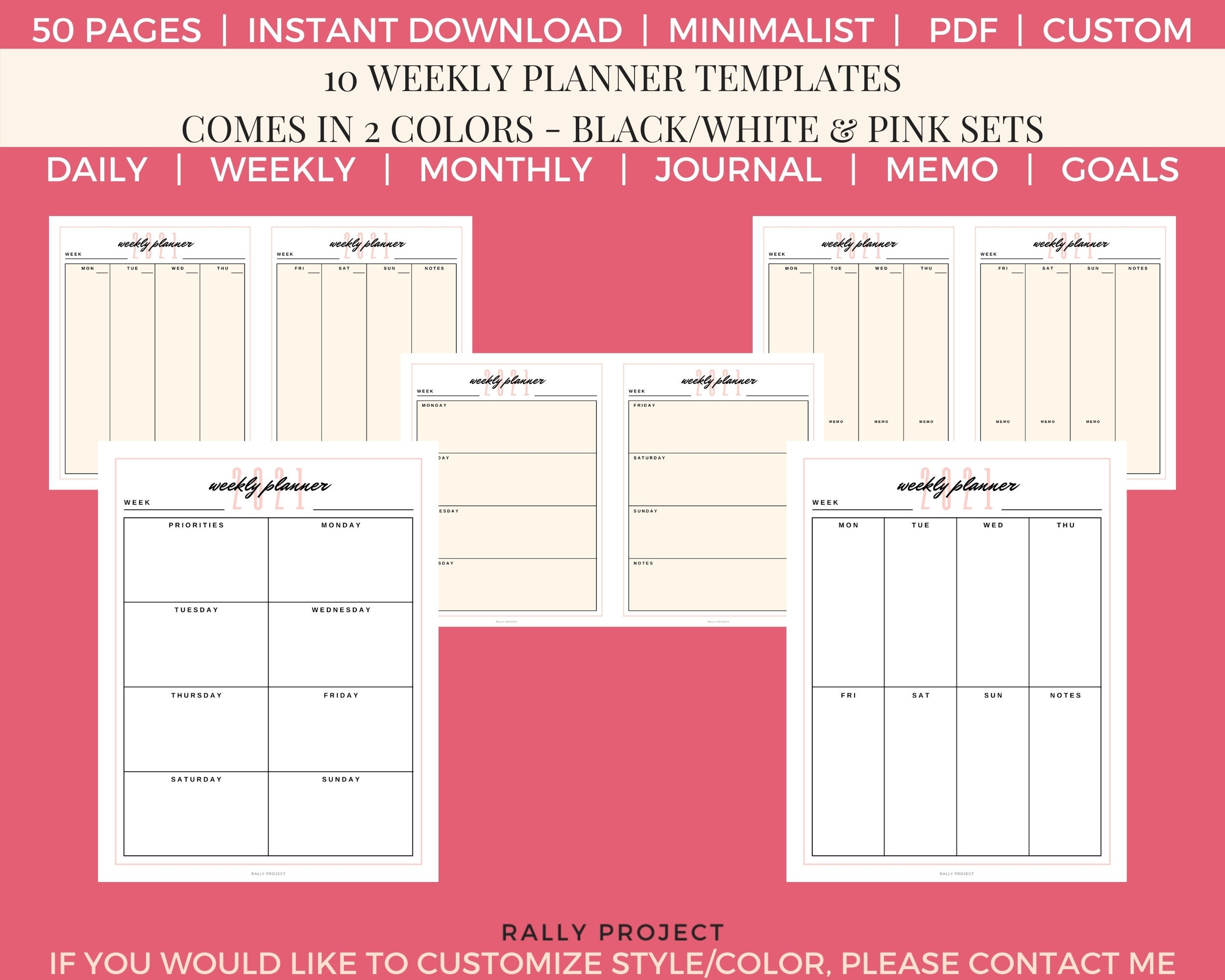 Printable Daily Weekly Monthly Planner 2021 Planner Download Minimalist ...