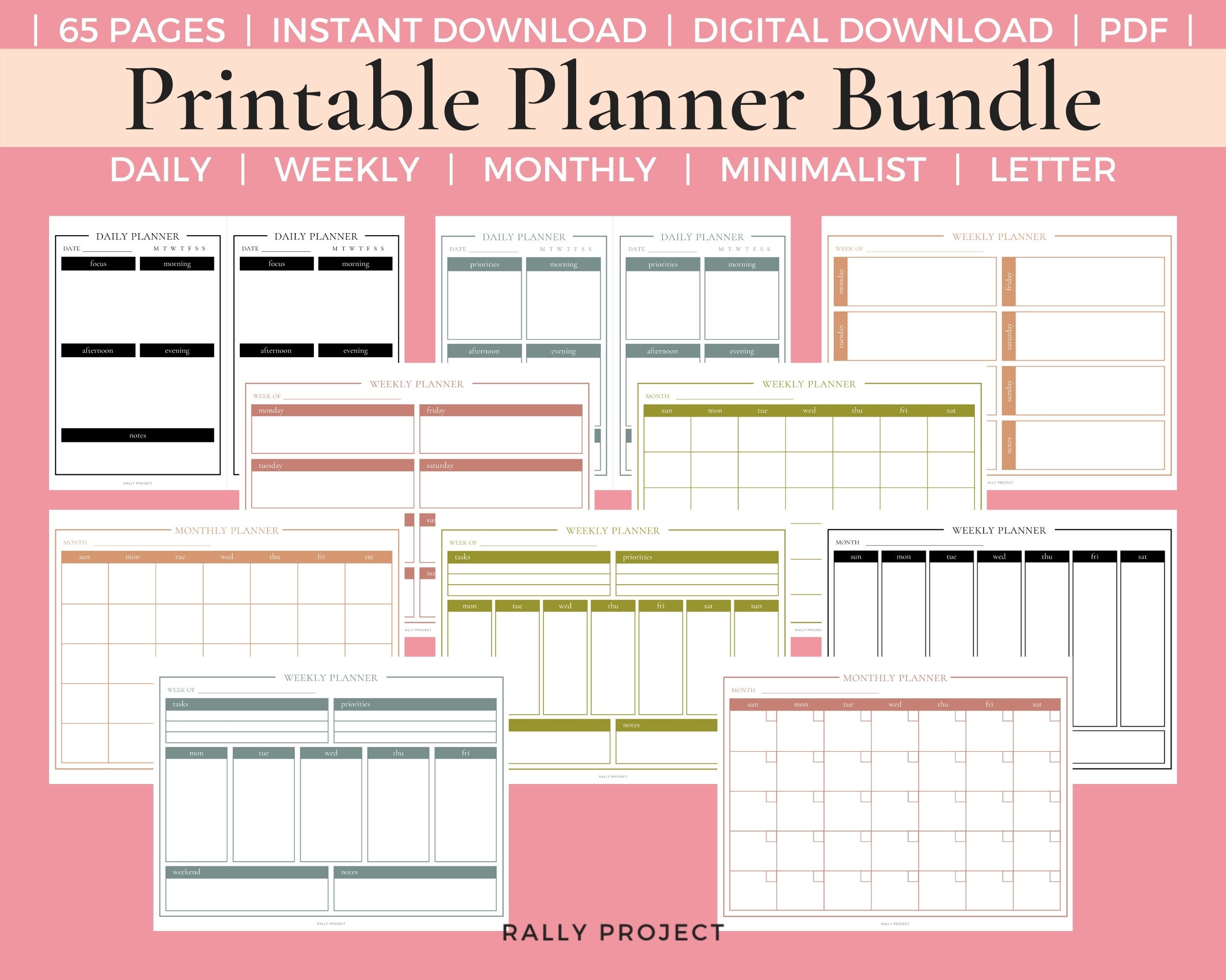 Editable Printable Daily Weekly Monthly Planner Fillable Planner Bundle ...
