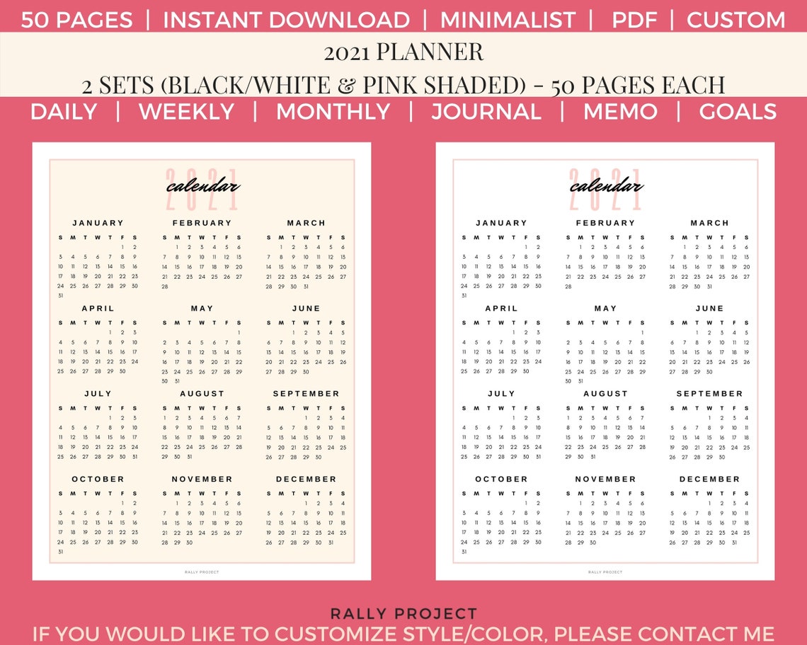 Printable Daily Weekly Monthly Planner 2021 Planner Download Minimalist ...