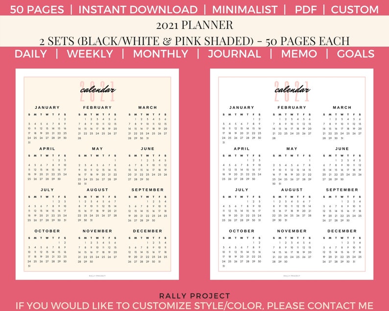 Printable Daily Weekly Monthly Planner 2021 Planner Download Minimalist ...