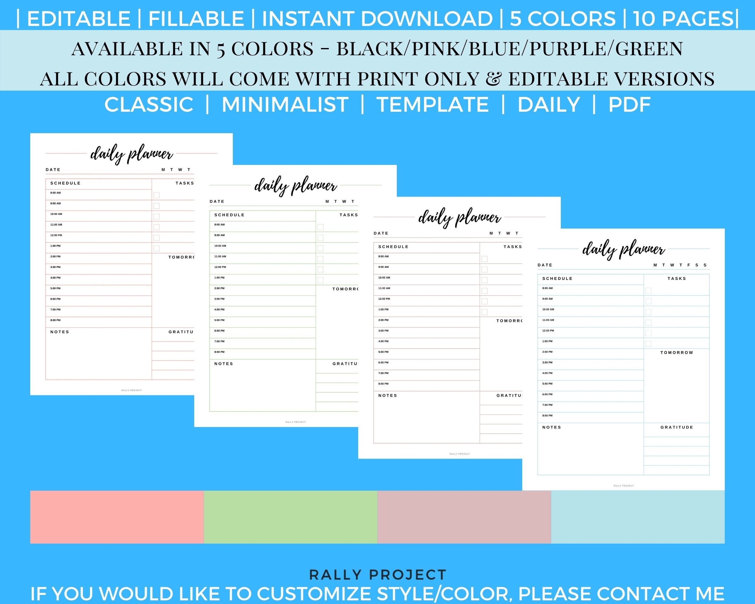 Editable Printable Daily Planner Fillable Planner Digital Download ...