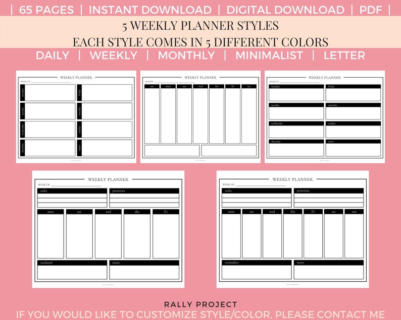 Editable Printable Daily Weekly Monthly Planner Fillable Planner Bundle ...