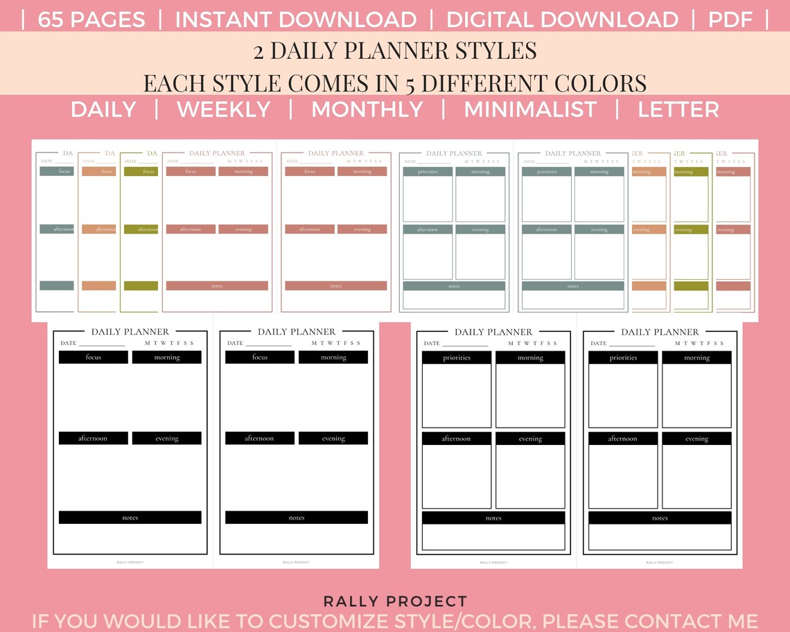 Editable Printable Daily Weekly Monthly Planner Fillable Planner Bundle ...