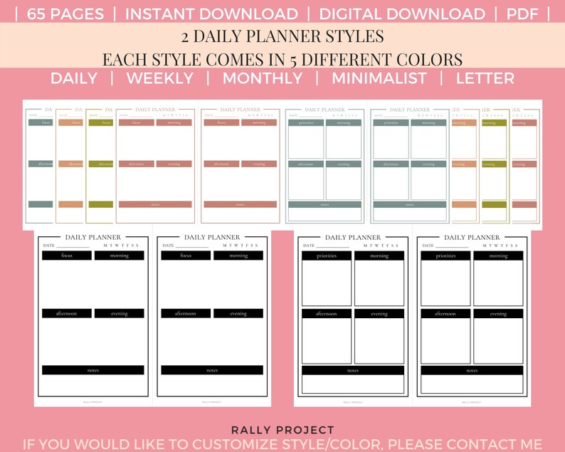 Editable Printable Daily Weekly Monthly Planner Fillable Planner Bundle ...