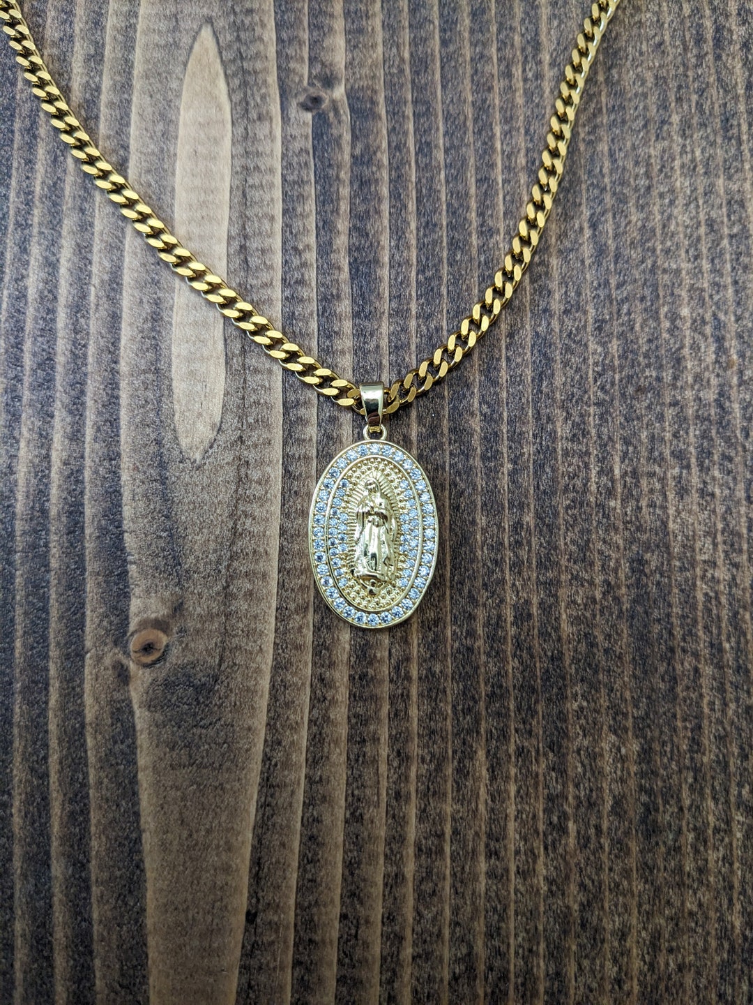 Our Lady Gold Plated Pendent, Beautiful Crystal Inlays - Etsy