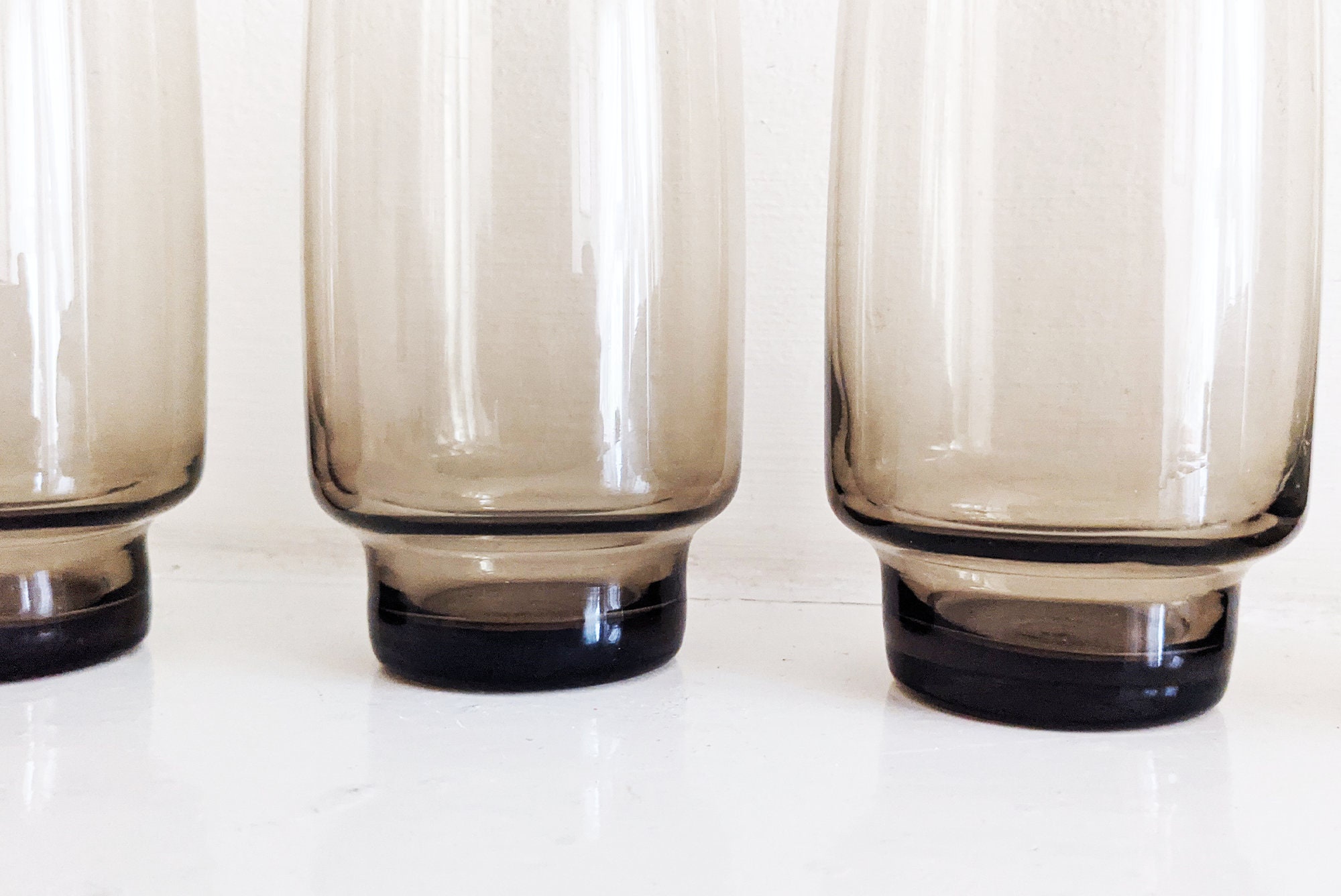 Vintage Smokey Grey Drinking Glasses Set Of 4 Mid Century Etsy