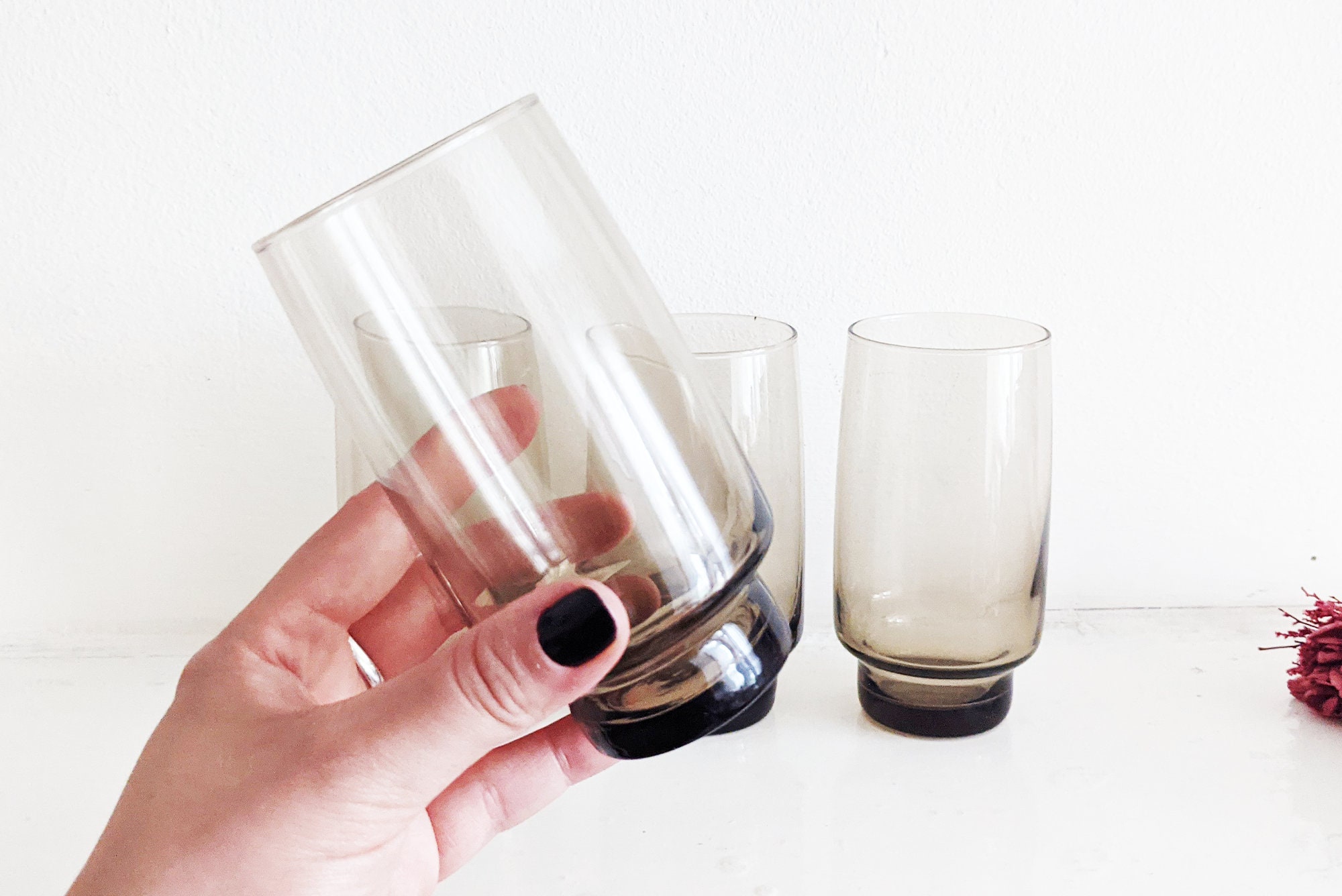 Vintage Smokey Grey Drinking Glasses Set Of 4 Mid Century Etsy