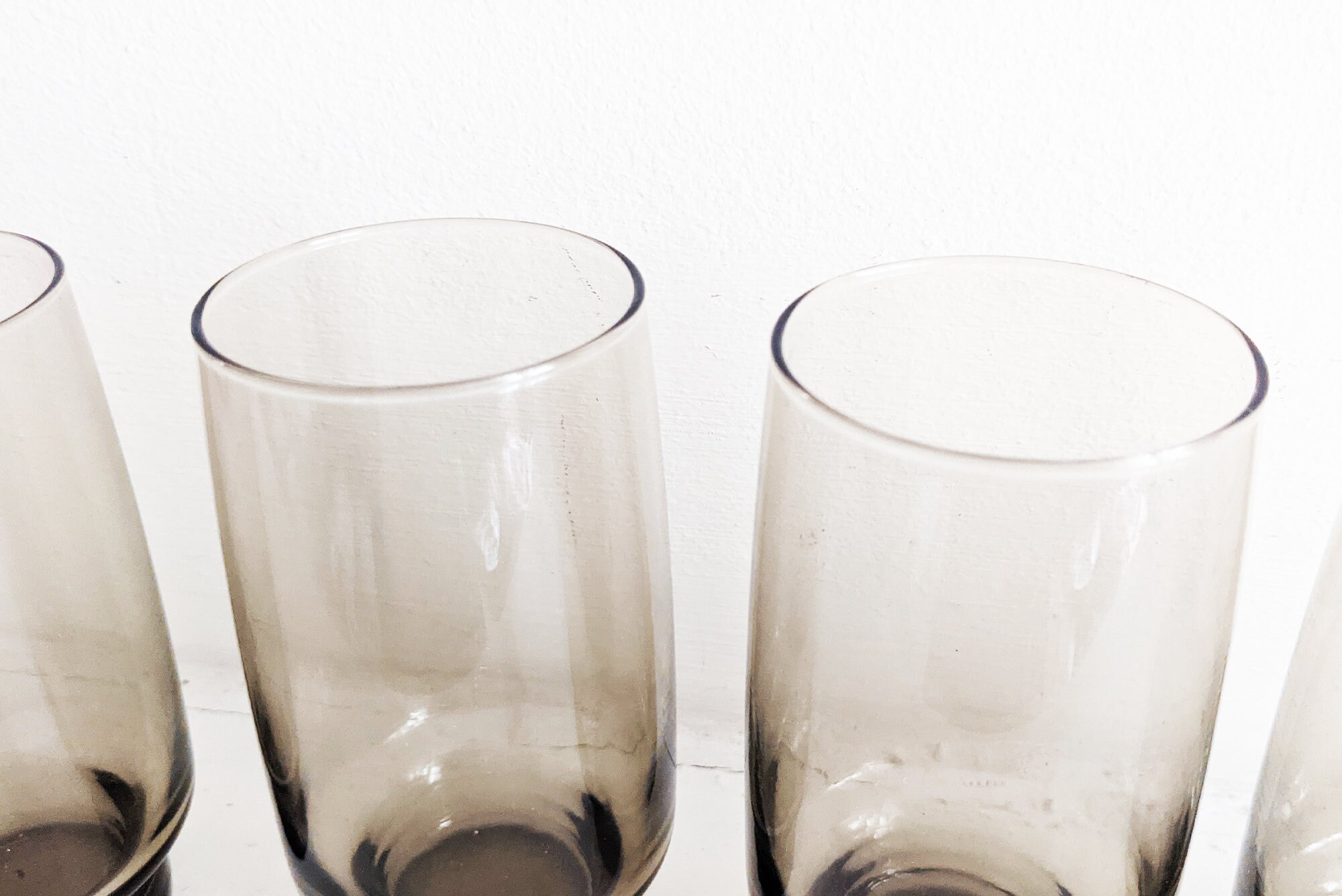 Vintage Smokey Grey Drinking Glasses Set Of 4 Mid Century Etsy