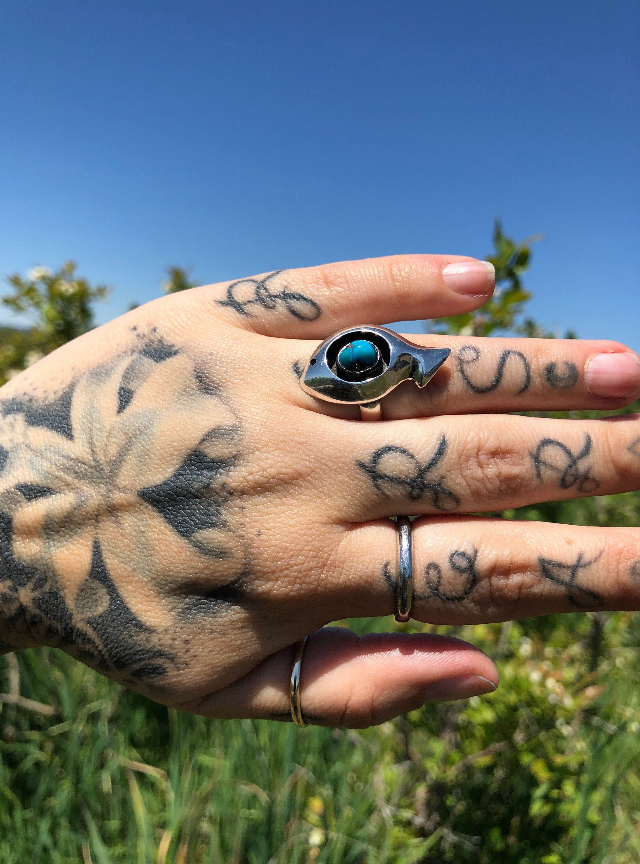 Vintage Native American Shadow Box Fish Turquoise Stone and Sterling ...