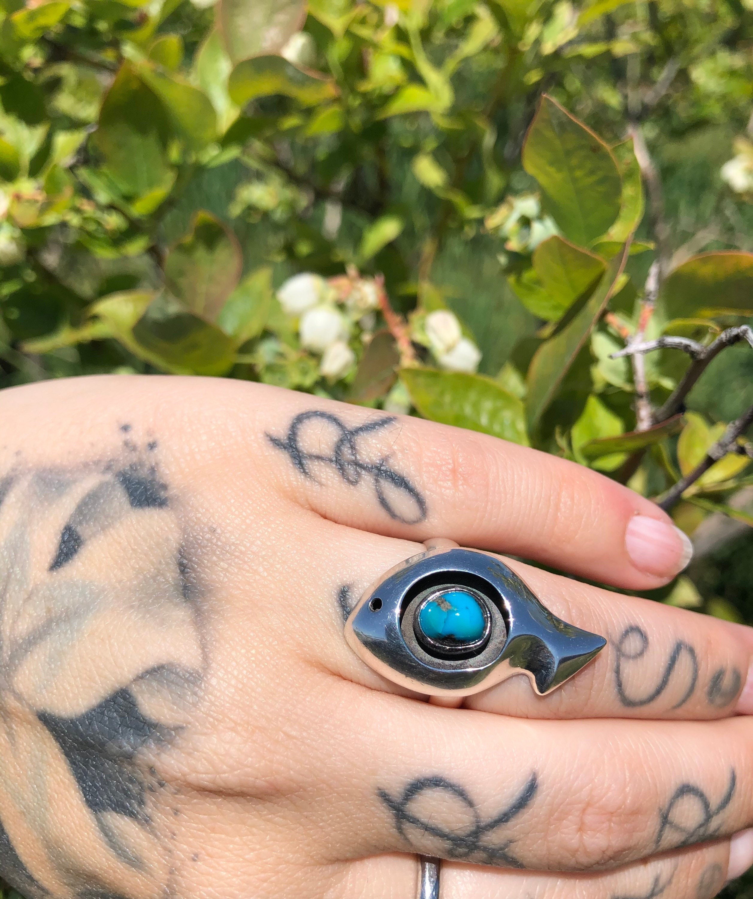 Vintage Native American Shadow Box Fish Turquoise Stone and Sterling ...