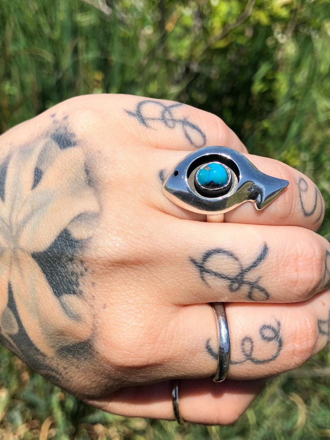 Vintage Native American Shadow Box Fish Turquoise Stone and Sterling ...