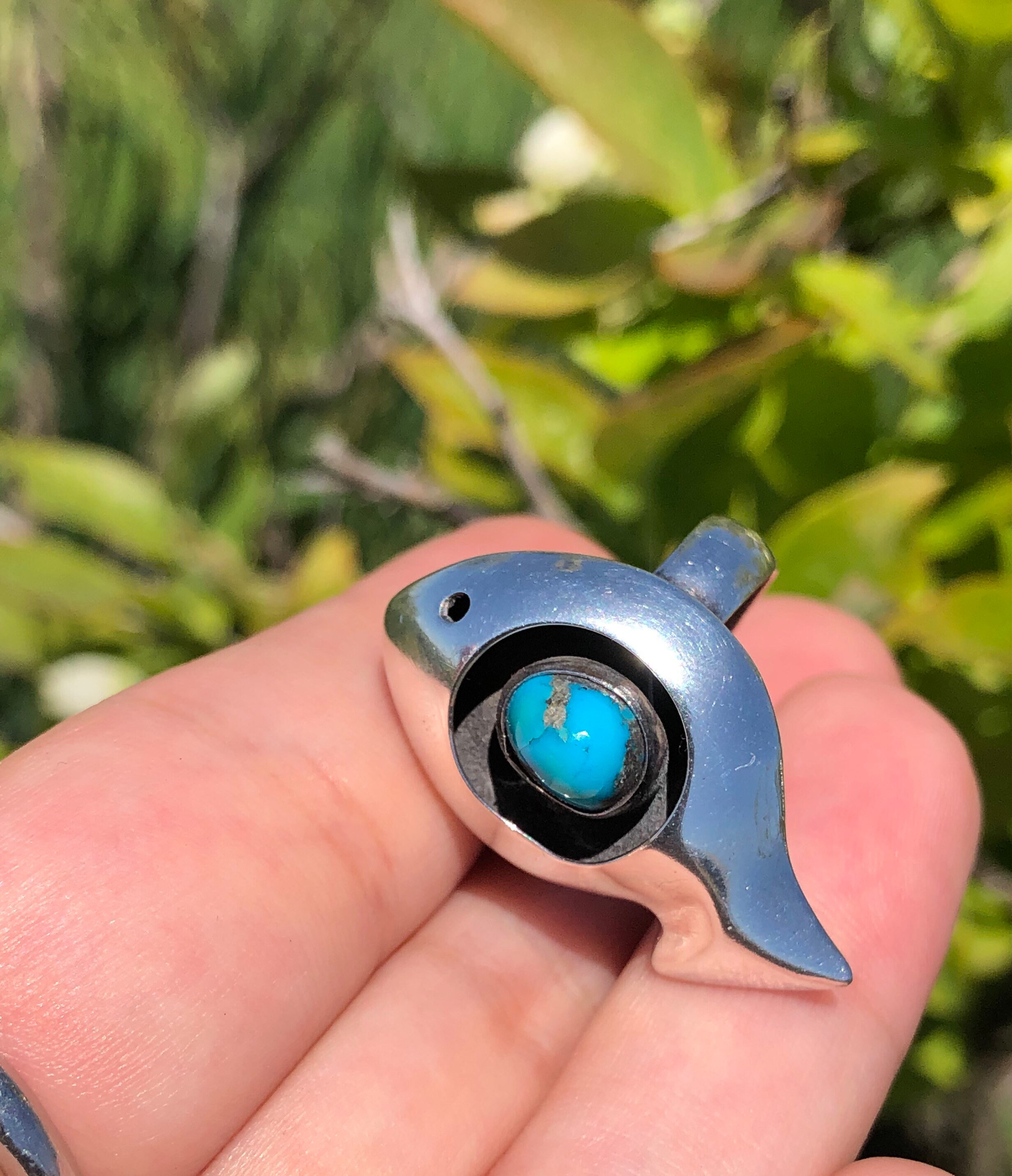 Vintage Native American Shadow Box Fish Turquoise Stone and Sterling ...