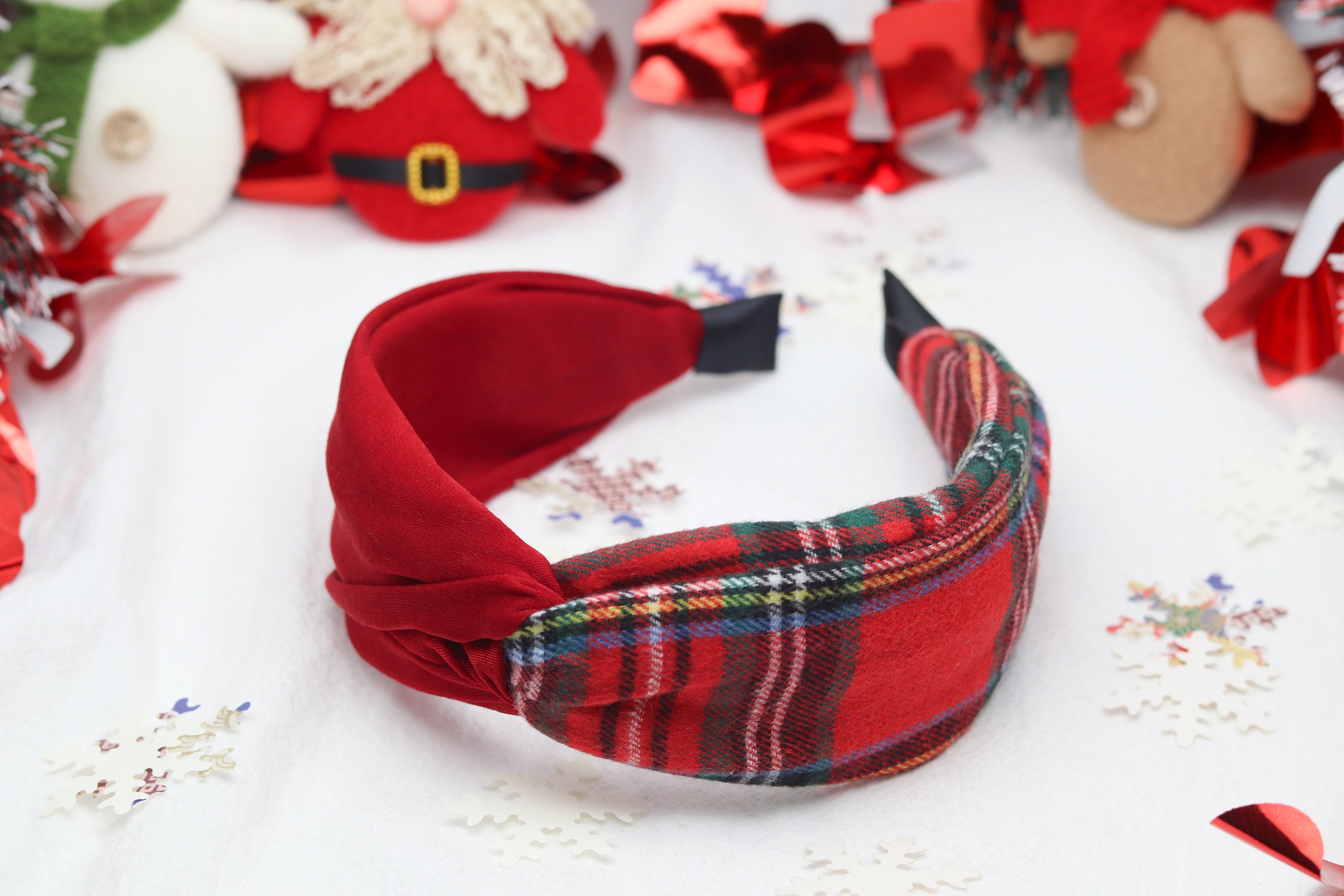 Red Headband Christmas Plaid Crown Wide Knotted Holiday Hairband Silk ...