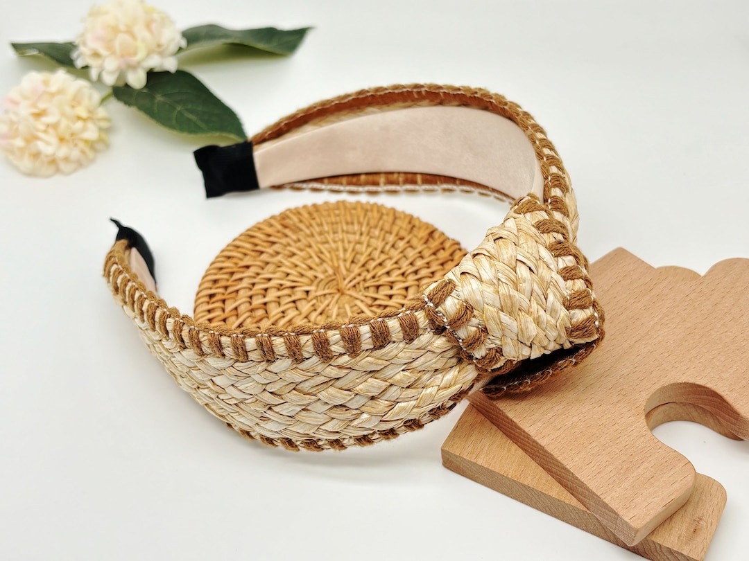 Straw Knot Headband Raffia Wide Padded Hairband Rattan Knot Cross Tie ...