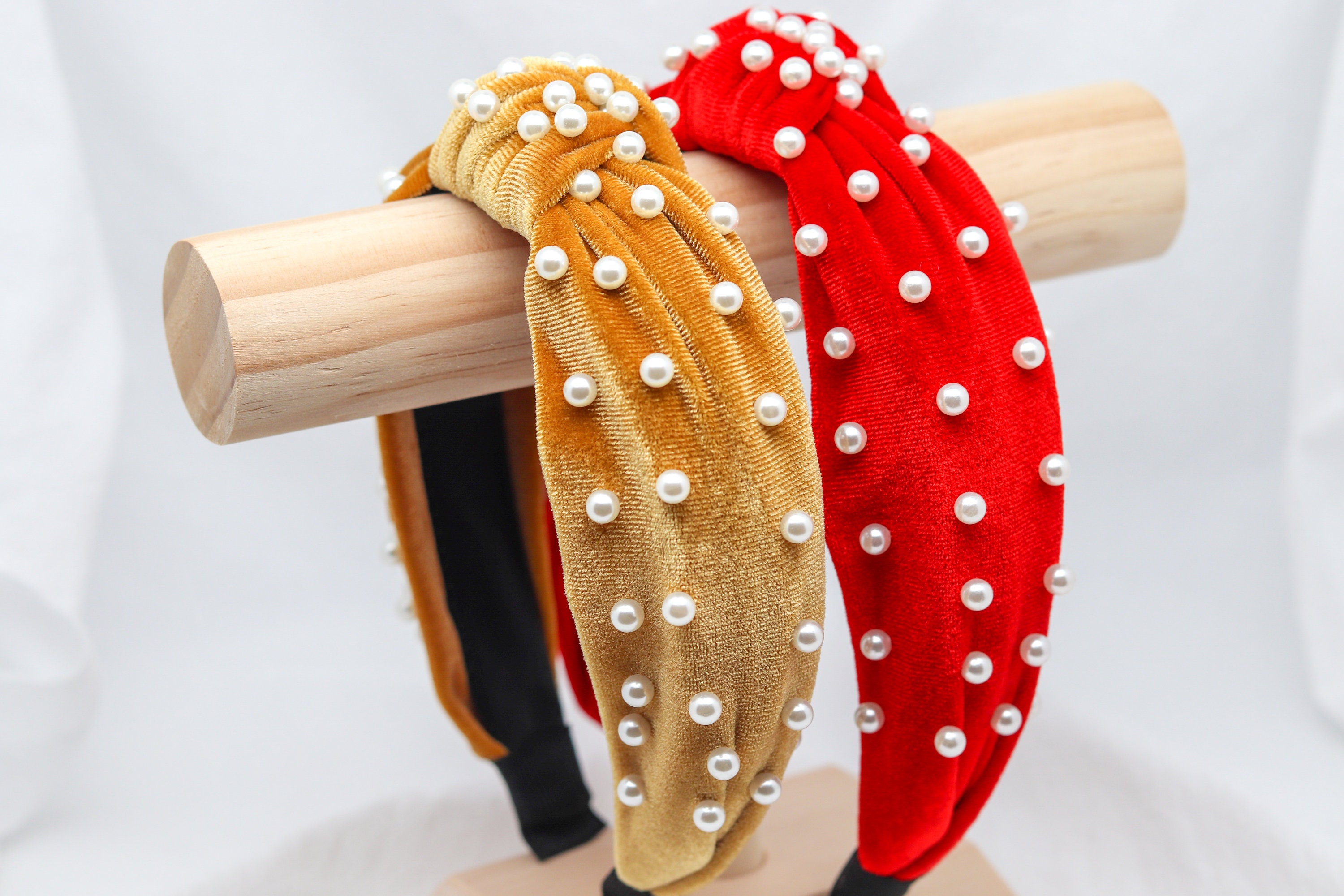 Woman Velvet Pearl Headband Red Twist Hairband Knit Hair Twisted Cross