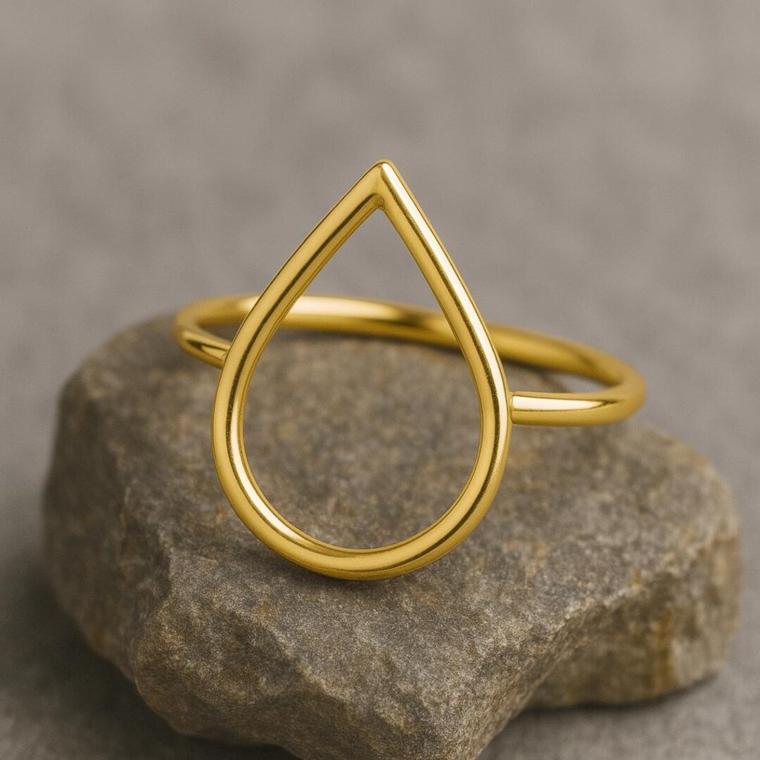 925 Silver Teardrop Ring • Open Drop Outline Ring • Minimalist Dainty ...
