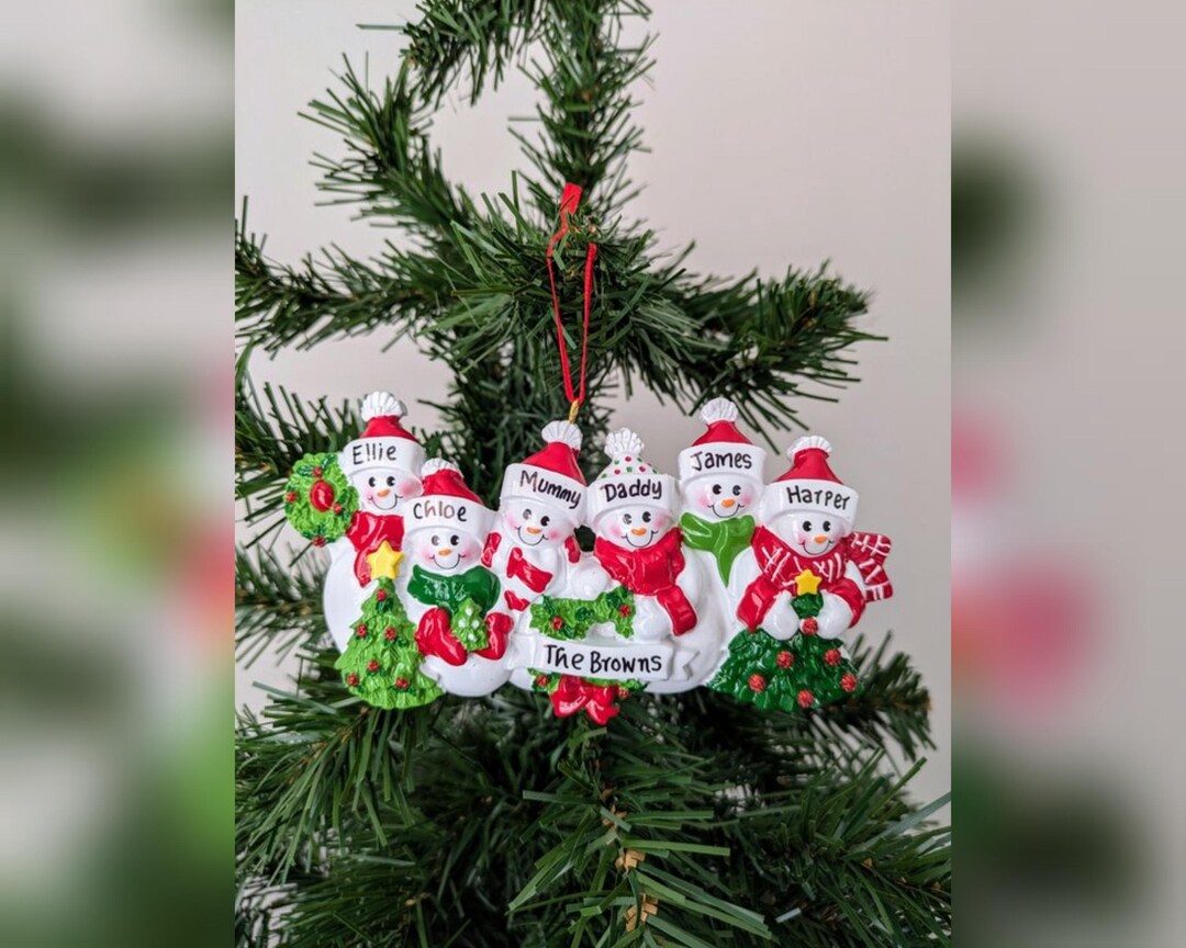 Family of 6 Snowmen With Banner Personalised Christmas Decoration ...