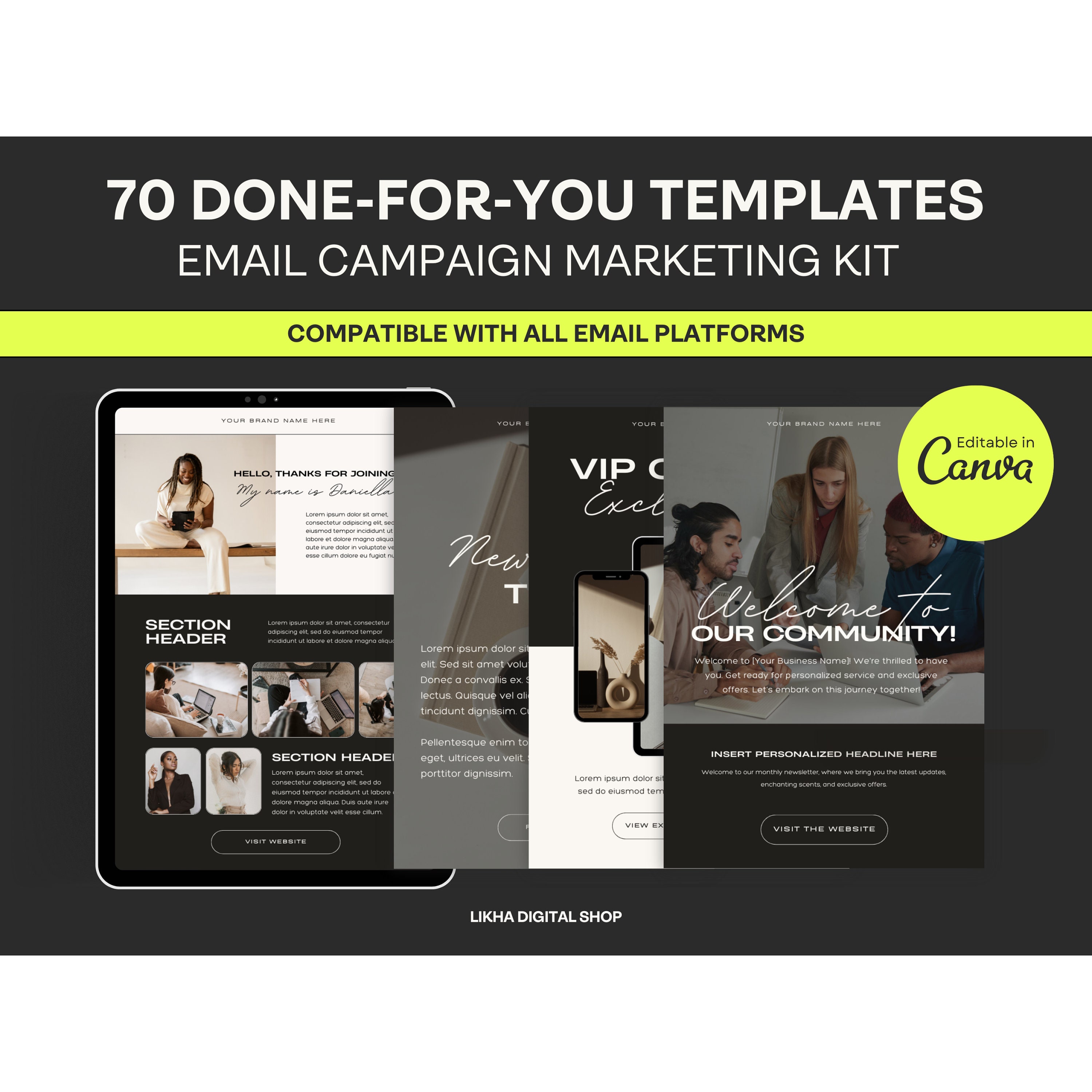 Editable Canva Email Template - Modern Black & White Luxury for Email ...