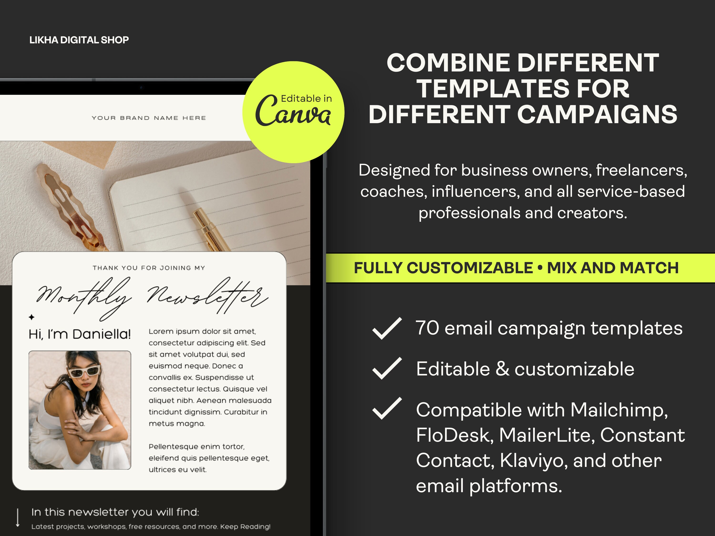 Editable Canva Email Template - Modern Black & White Luxury for Email ...