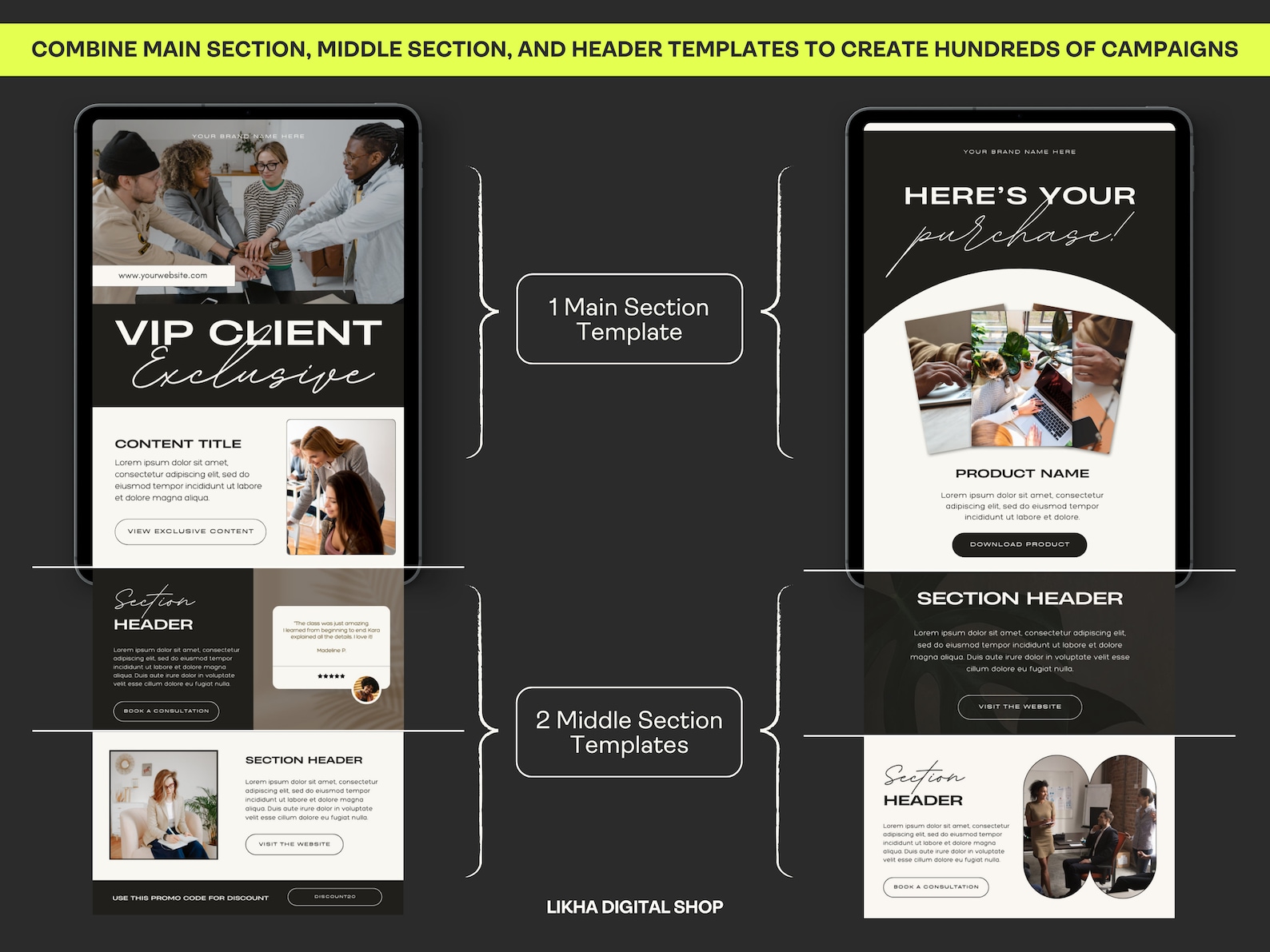 Editable Canva Email Template - Modern Black & White Luxury for Email ...