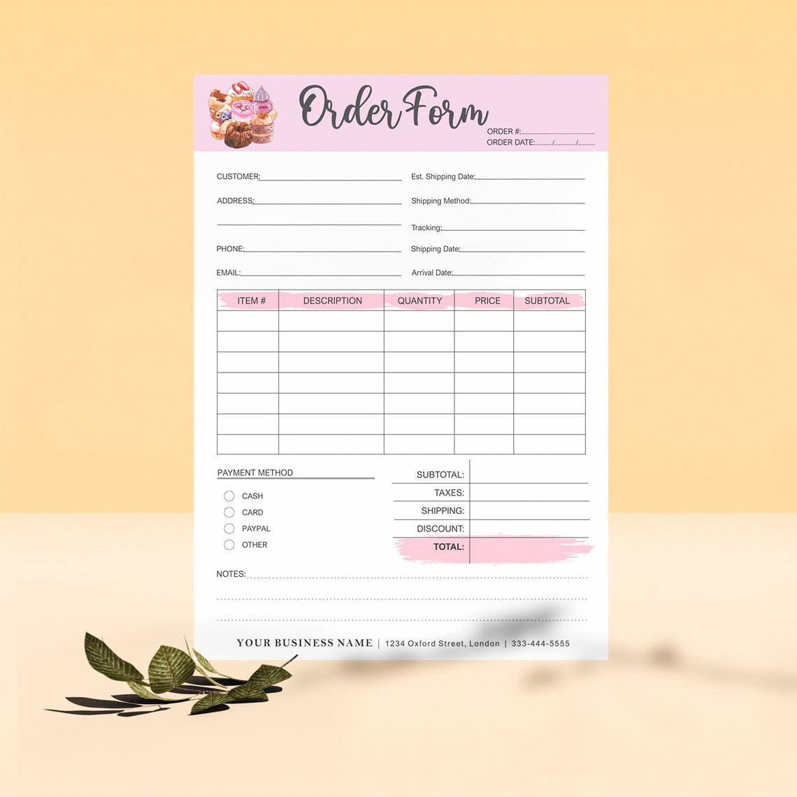Editable Bakery Order Form Baking Sweet Business Invoice | Etsy