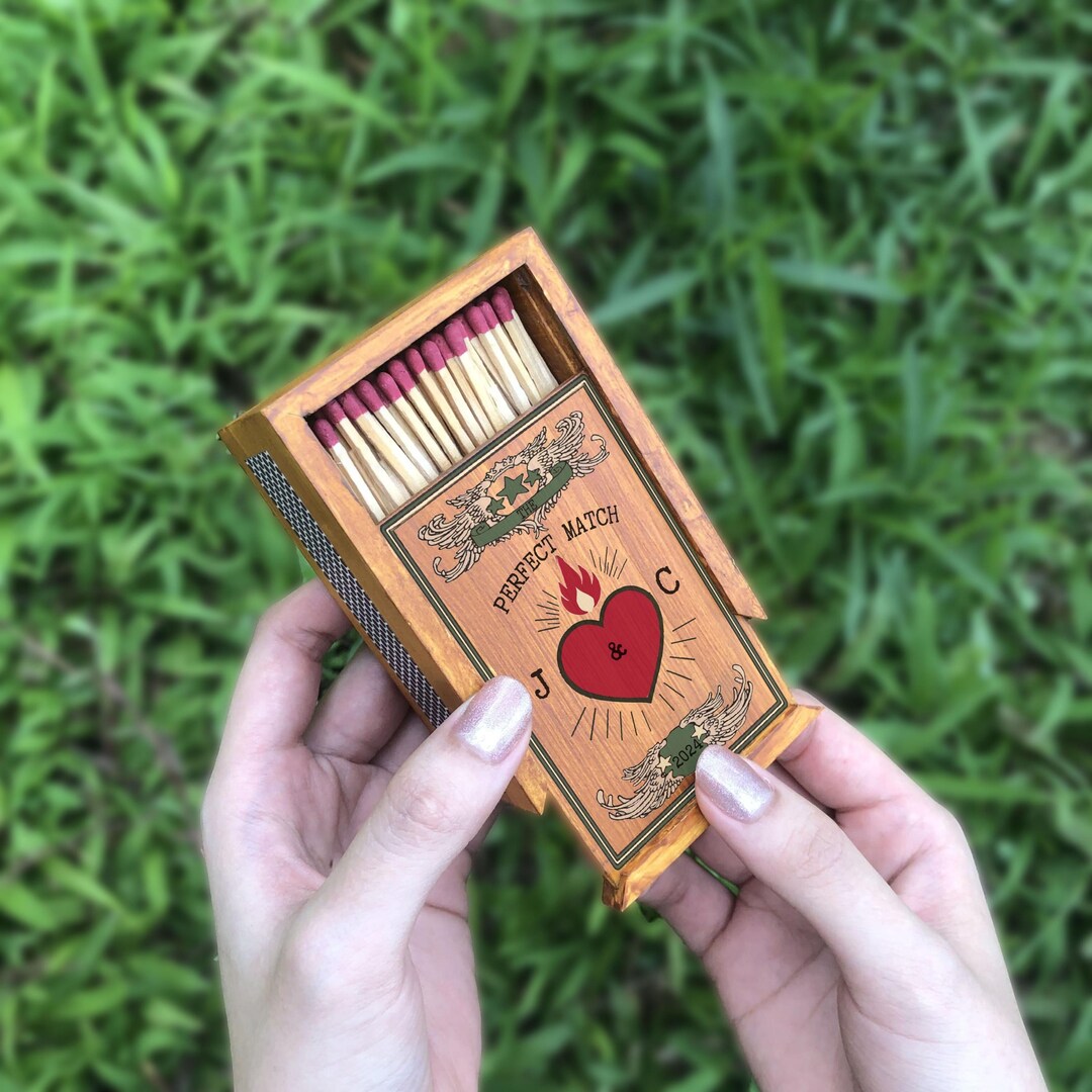 Custom Wooden Matchbox for Couples, Personalized Wooden Large Matchbox ...