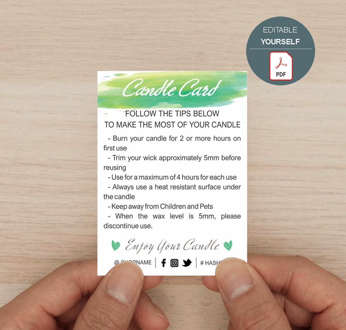 Candle Care Card Candle Card Templates Business Cards Candle - Etsy