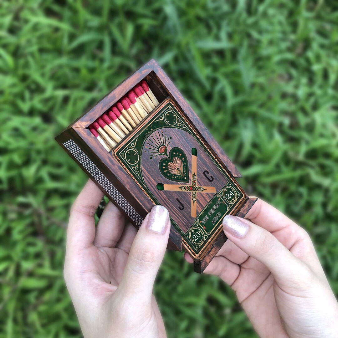 Custom Wooden Matchbox for Couples, Personalized Wooden Large Matchbox ...