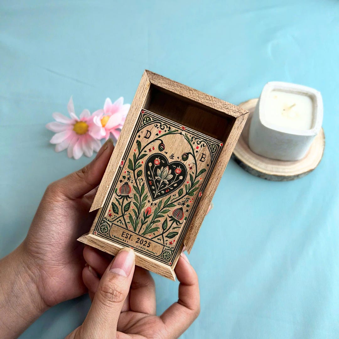 Custom Wooden Matchbox for Couples, Personalized Couples Large Wooden ...