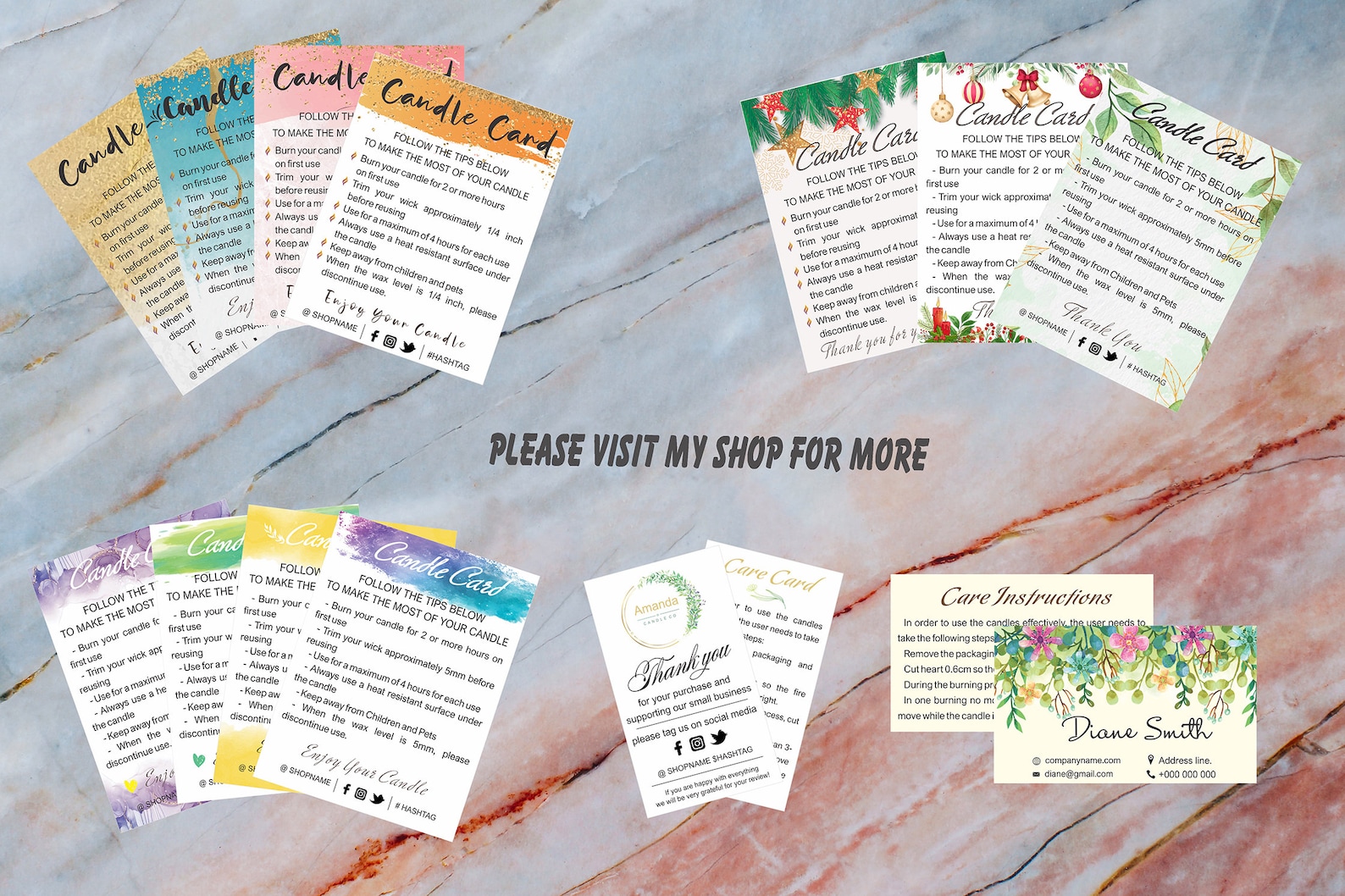 Candle Care Card Candle Card Templates Business Cards Candle - Etsy