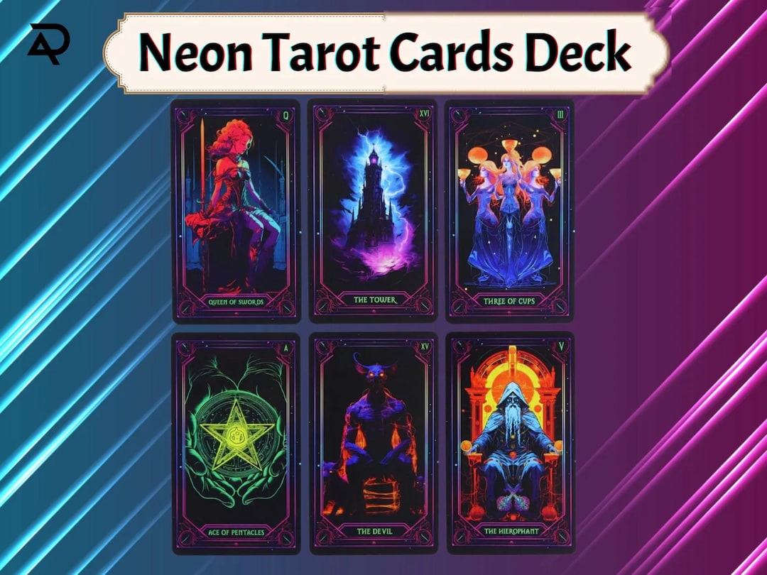 Neon Tarot Cards Deck • Vibrant Tarot Deck With Guidebook • 78 Custom ...