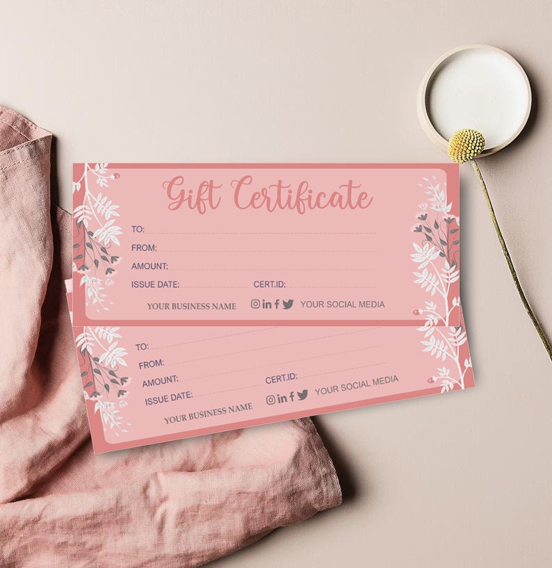 Pink Floral Gift Certificate Templates Gift Certificate - Etsy