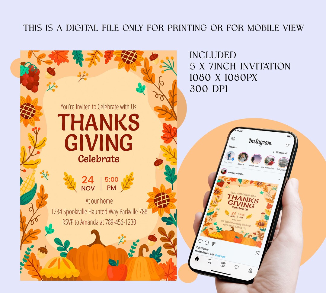 Editable Thanksgiving Invitation Design Thanksgiving Party - Etsy