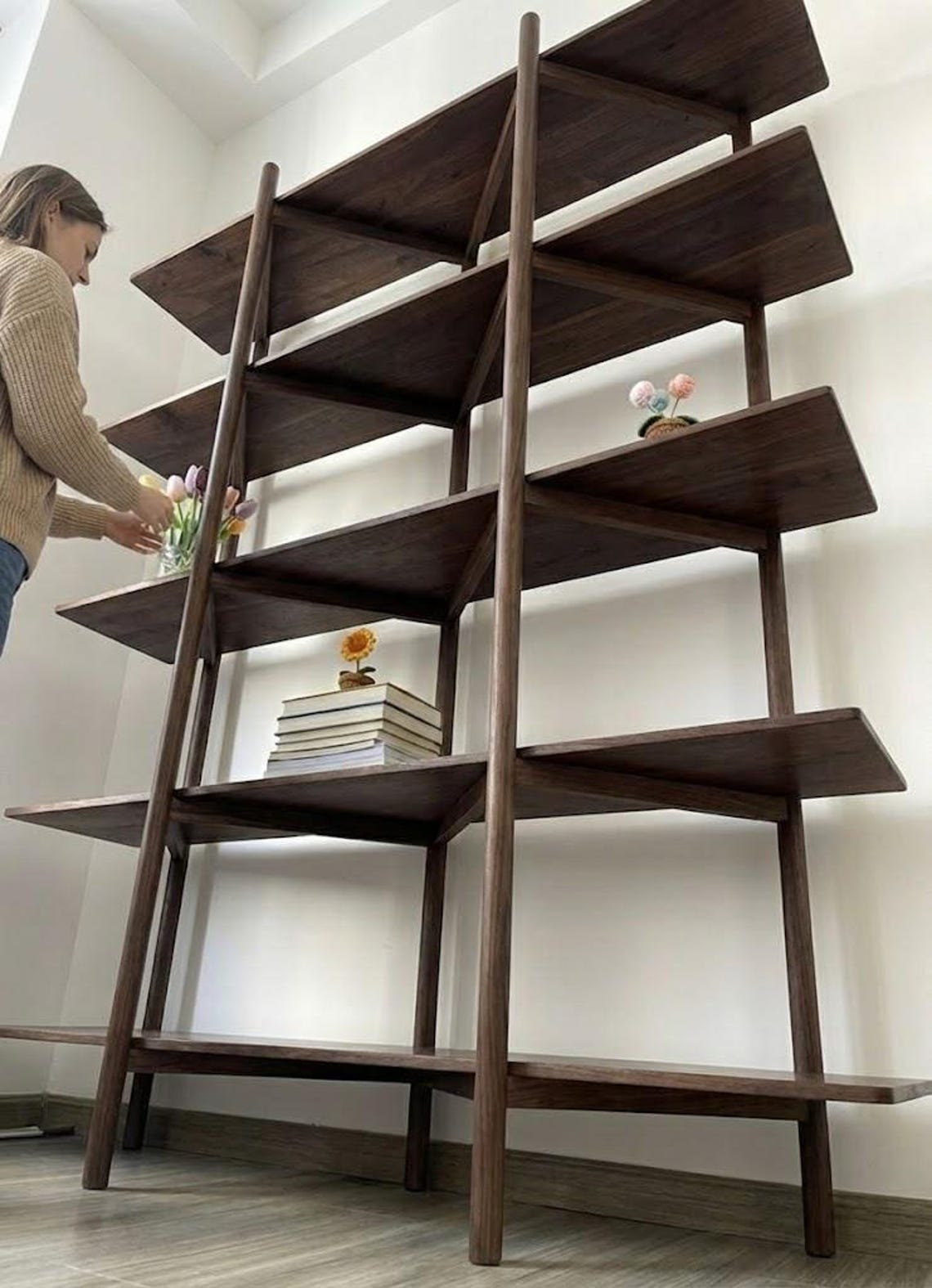 Solid Japanese Wood Shelves – Modern Natural Wood Bookcase – Open ...