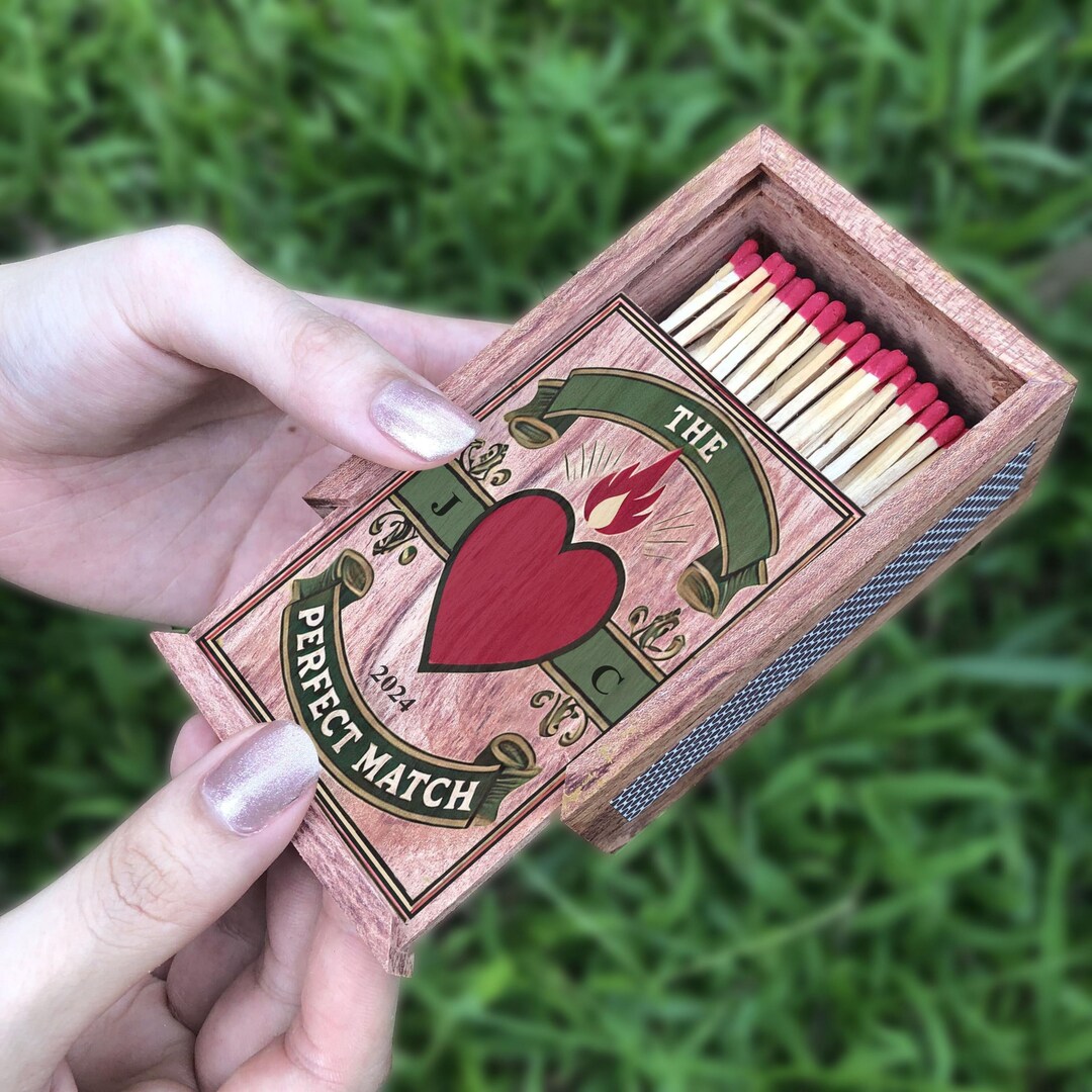 Custom Wooden Matchbox for Couples, Personalized Couples Large Matchbox ...