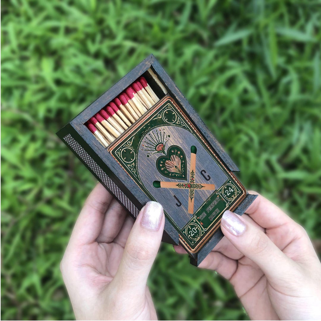 Custom Wooden Matchbox for Couples, Personalized Wooden Large Matchbox ...