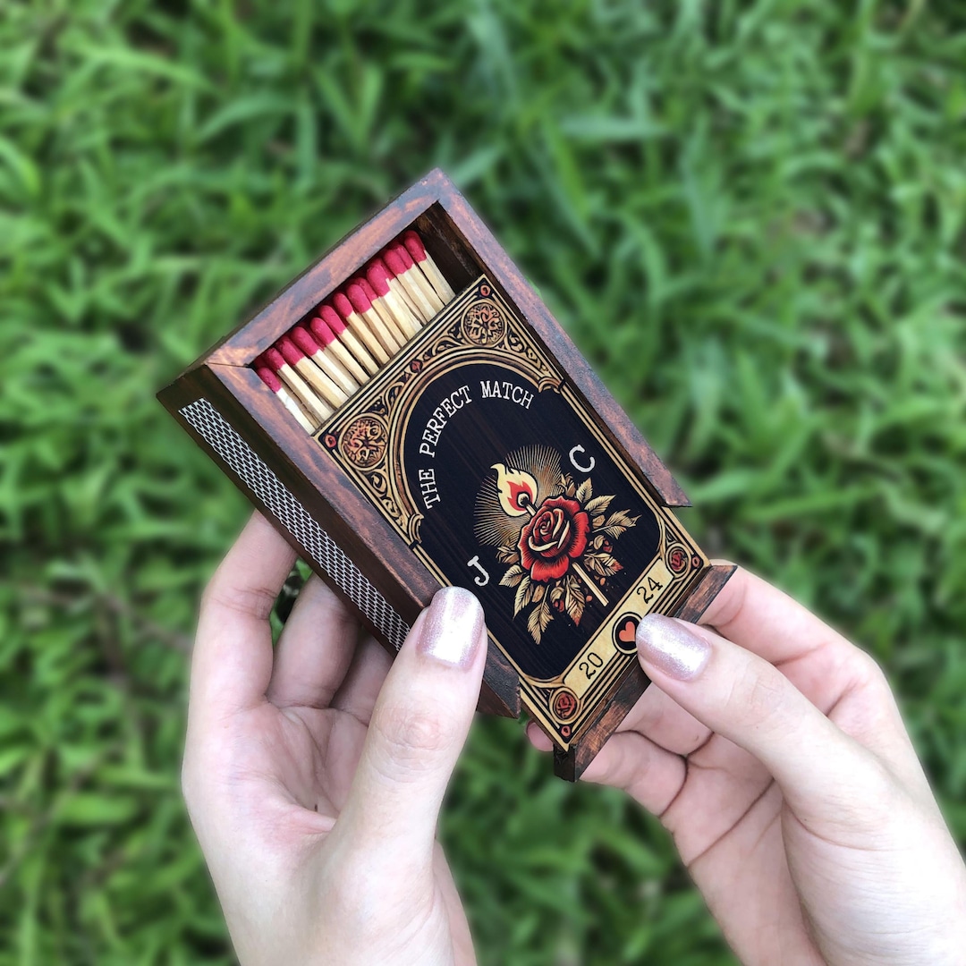 Custom Wooden Matchbox for Couples, Personalized Couples Large Matchbox ...