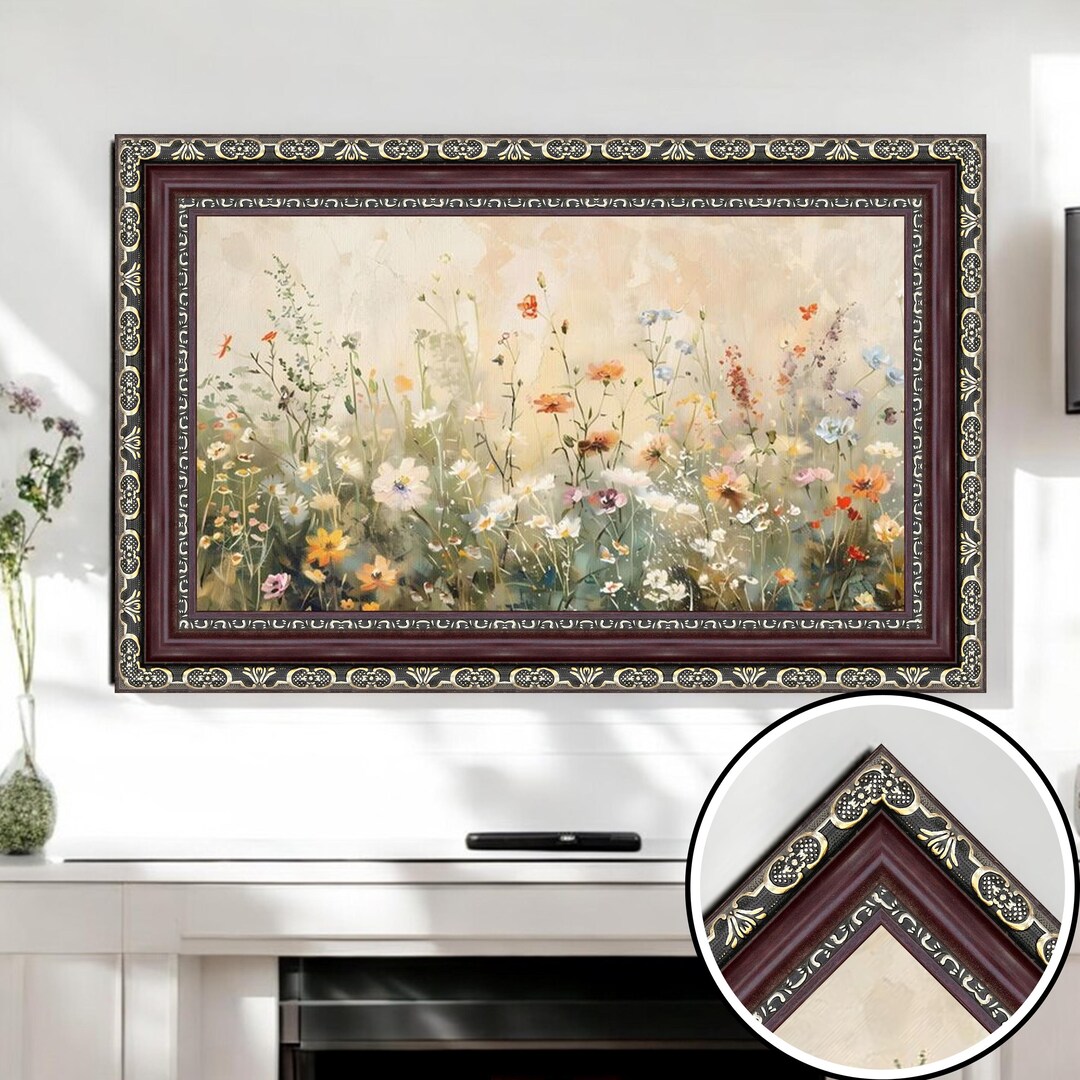 Maroon and Black TV Frame, Classic Silver Bezel TV Frame, Custom Frame ...